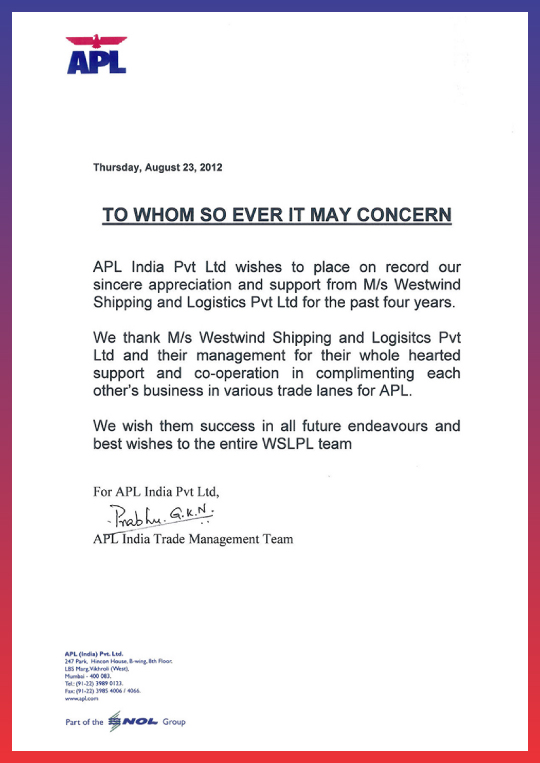 Achievements - Westwind Shipping & Logistics PVT. LTD